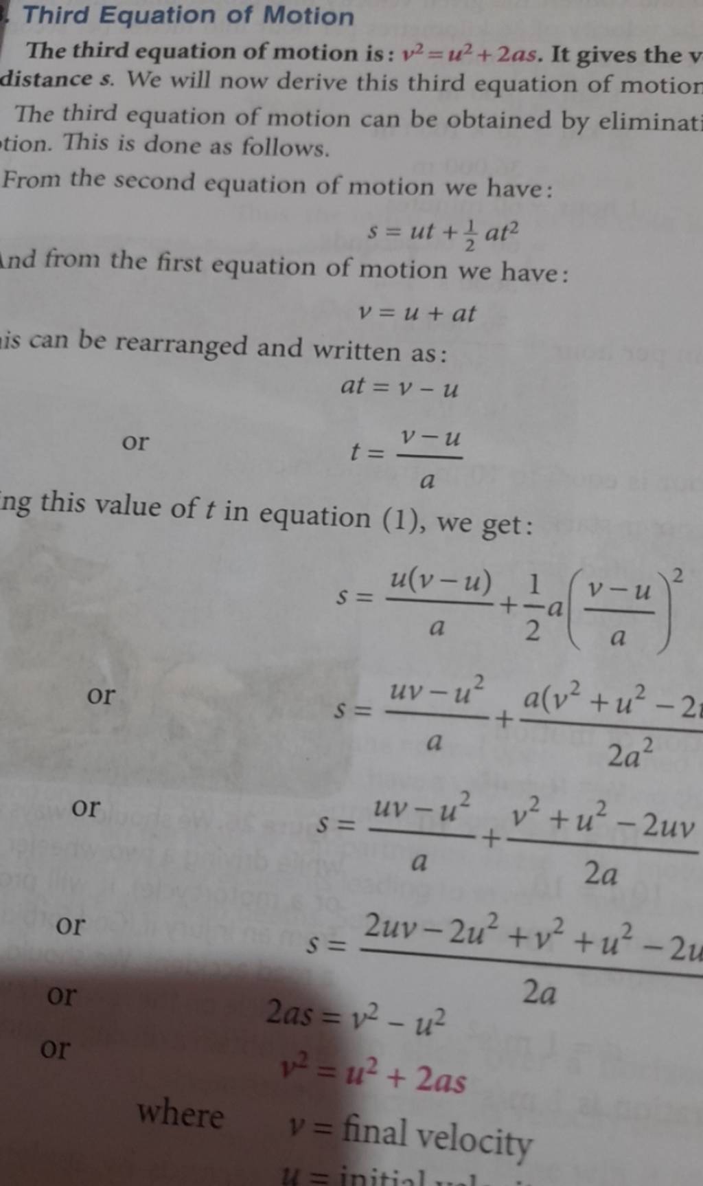 Third Equation of Motion The third equation of motion is: v2=u2+2as. It g..