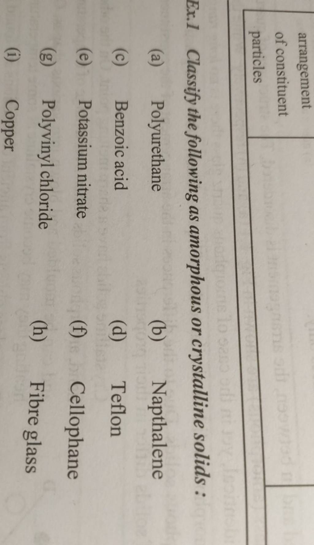 arrangement of constituent particles Ex.1 Classify the following as amorp..