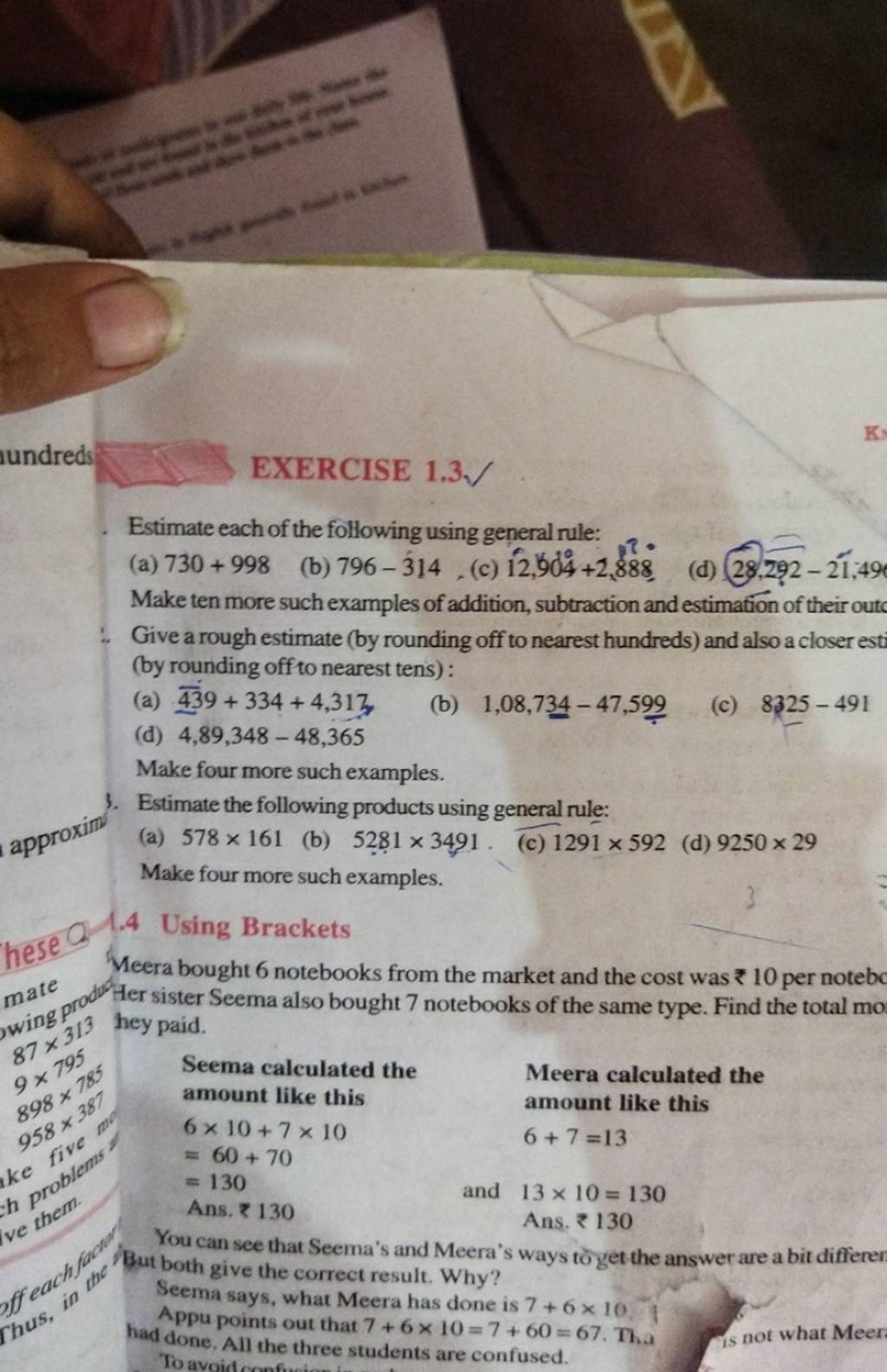 Make ten more such examples of addition, subtraction and estimation of th..