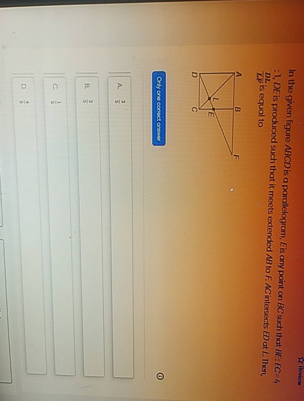 M Review In the given figure ABCD is a parallelogram, E is any point on B..