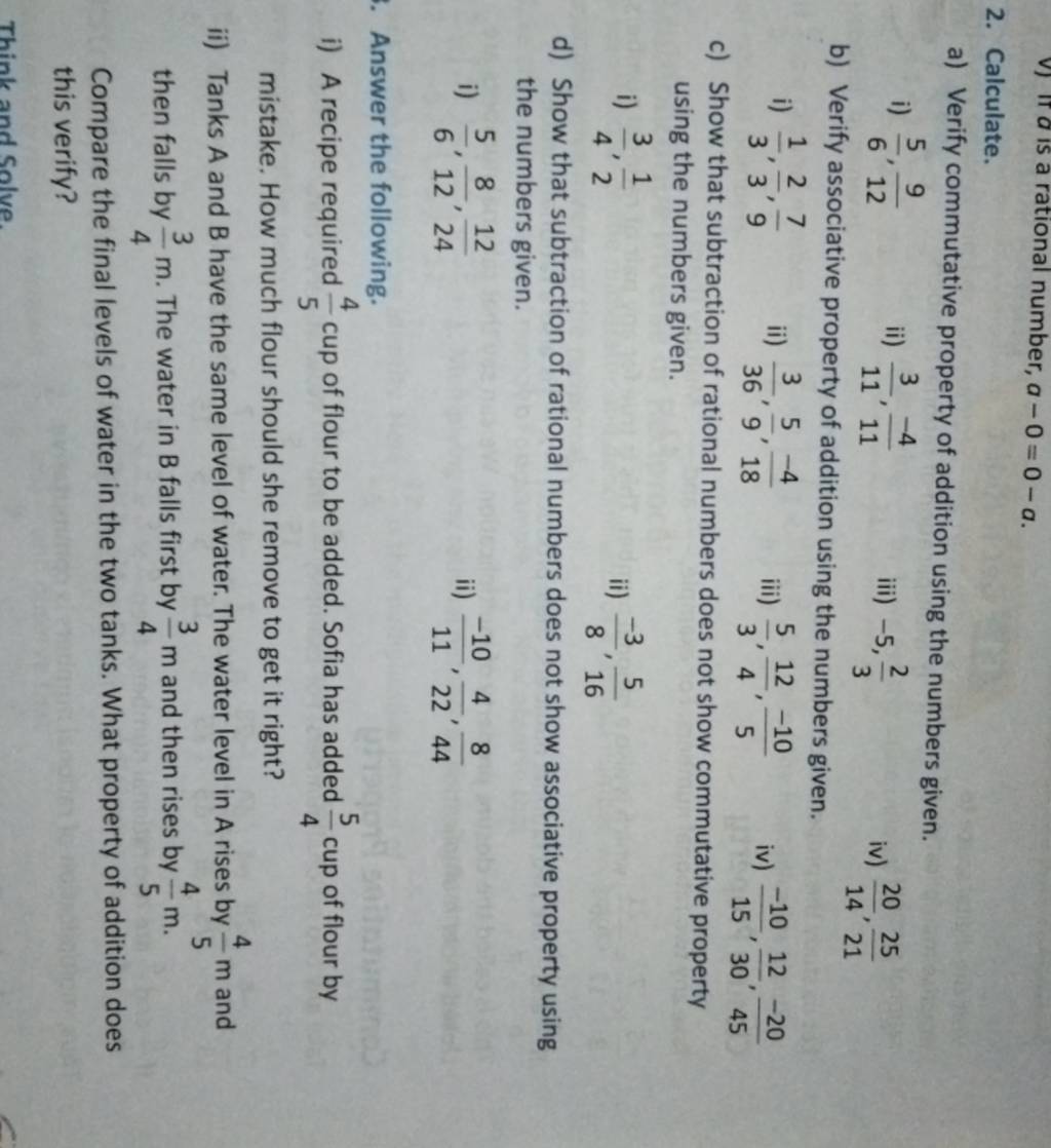 Show that subtraction of rational numbers does not show commutative prop..