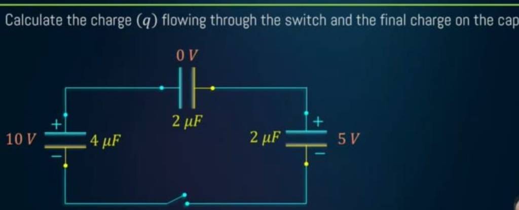 Calculate the charge (q) flowing through the switch and the final charge