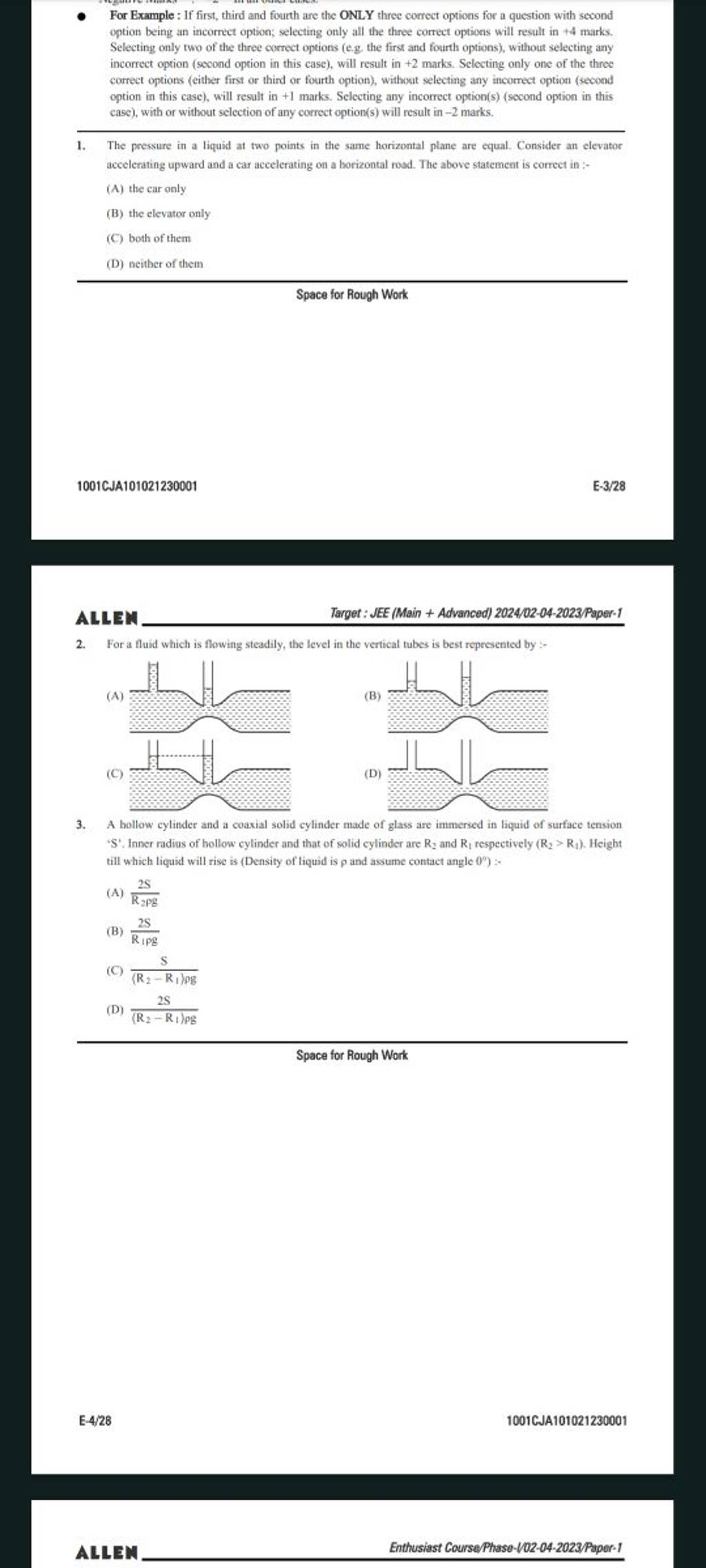 Space for Rough Work 1001CJA101021230001 E-3/28 ALLEN Target : JEE (Main