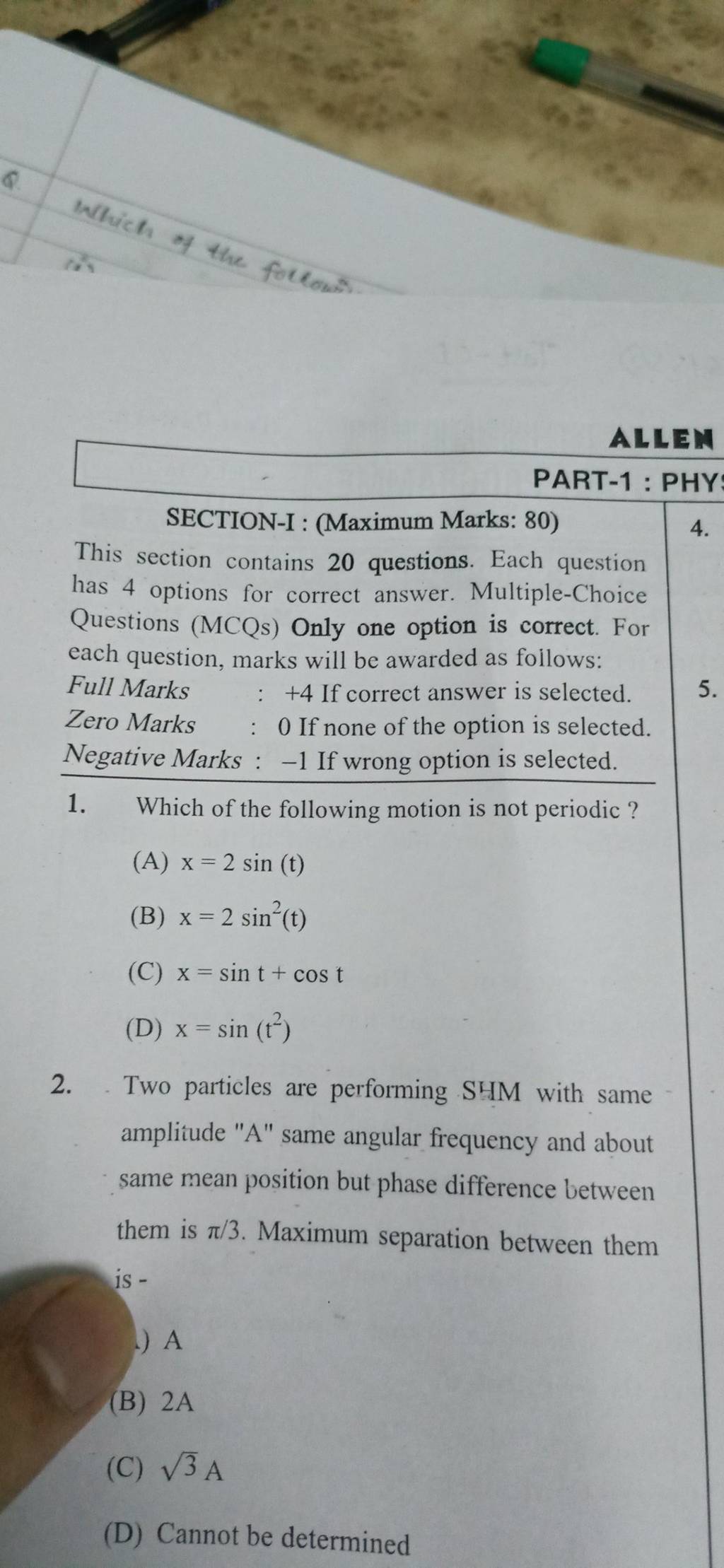 Two Particles Are Performing Shm With Same Amplitude A Same Angular Fre