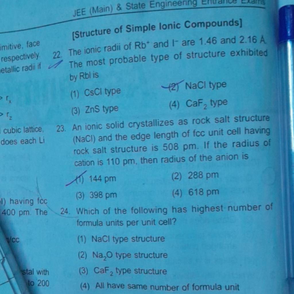 [Structure of Simple lonic Compounds] respectively. 22. The ionic radii o..