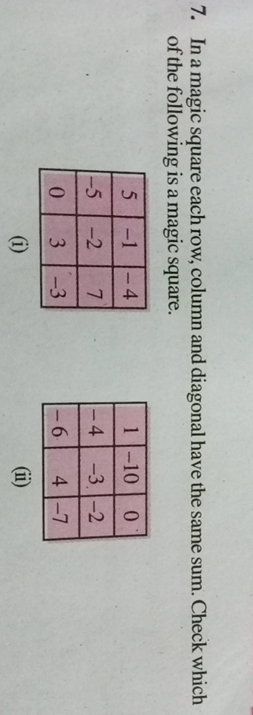 7 In A Magic Square Each Row Column And Diagonal Have The Same Sum Che