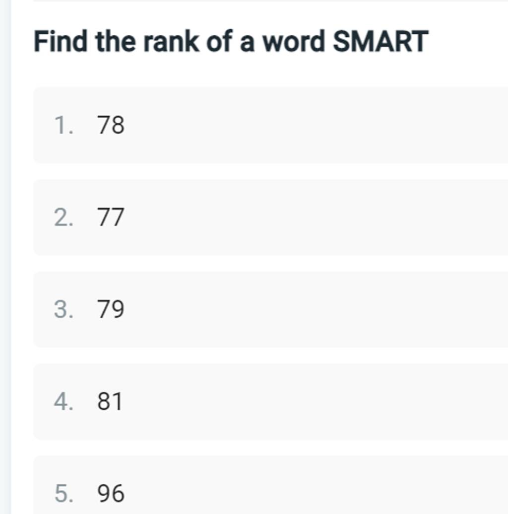Find the rank of a word SMART | Filo