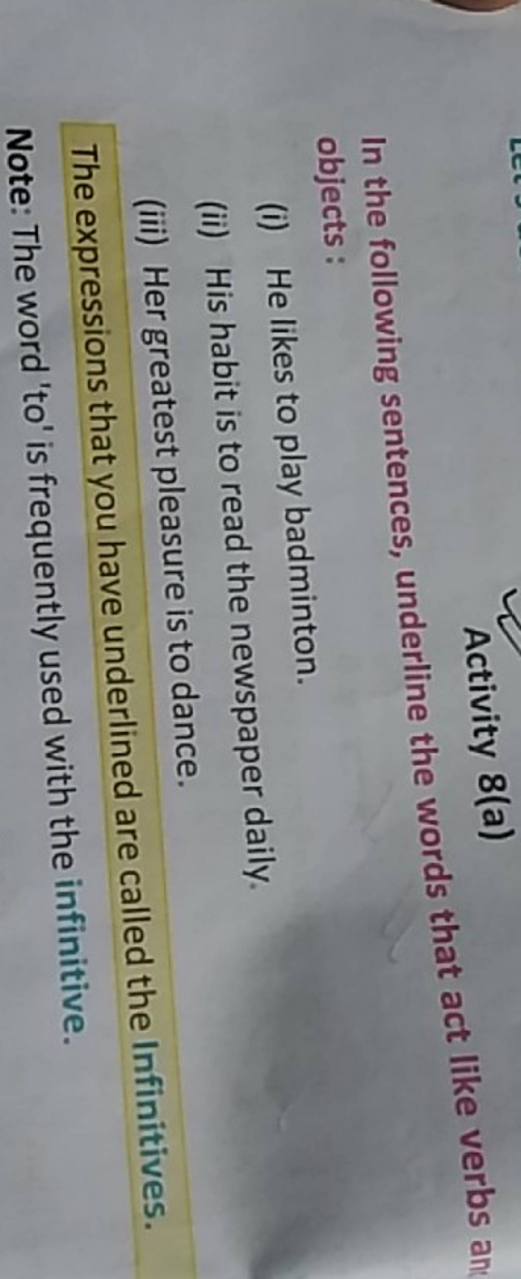 Activity 8(a) In the following sentences, underline the words that act li..