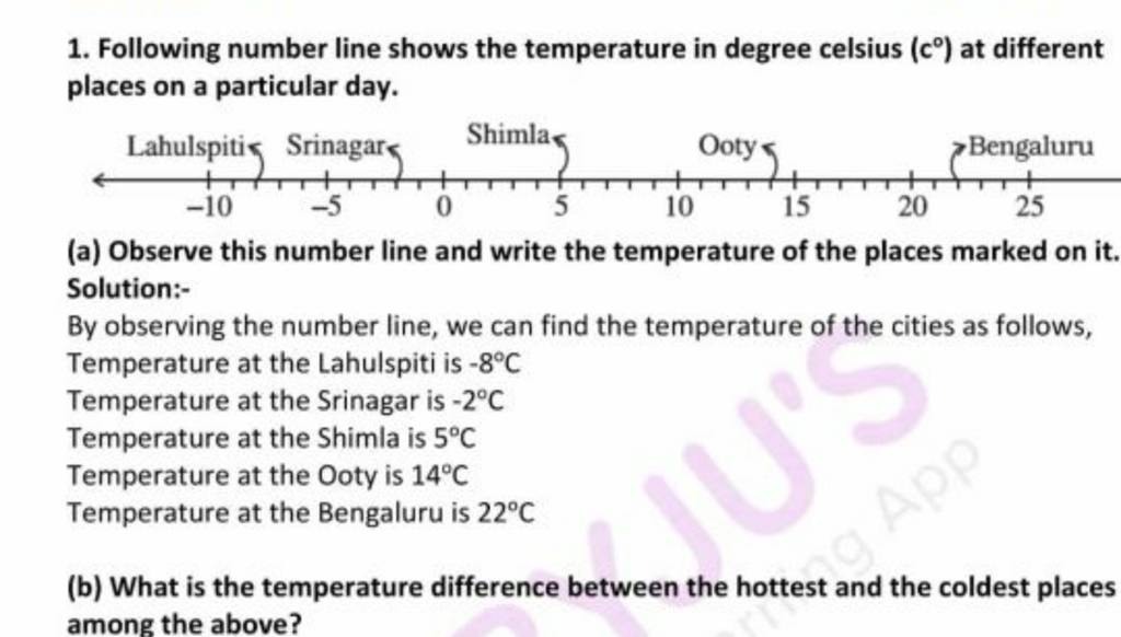1. Following number line shows the temperature in degree celsius (c∘) at