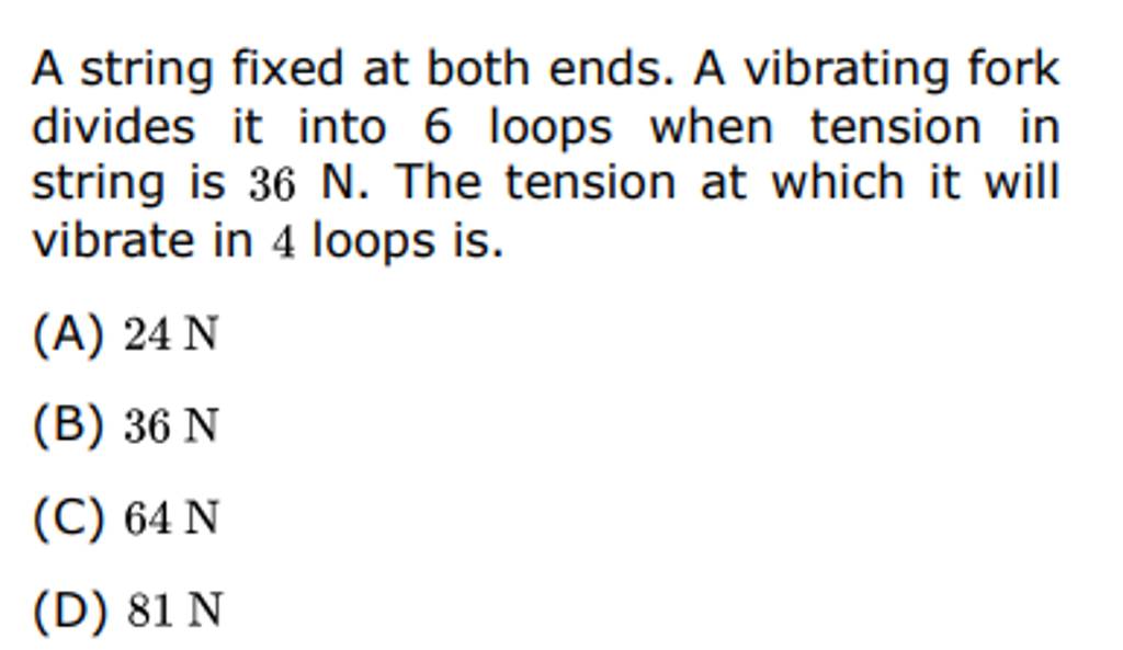 A string fixed at both ends. A vibrating fork divides it into 6 loops whe..