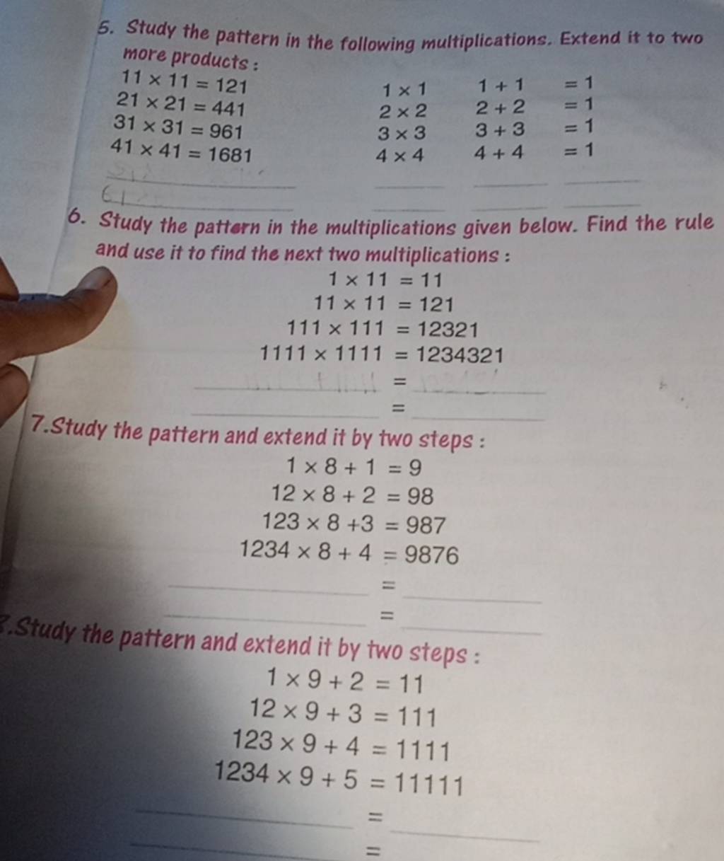 5. Study the pattern in the following multiplications. Extend it to two m..