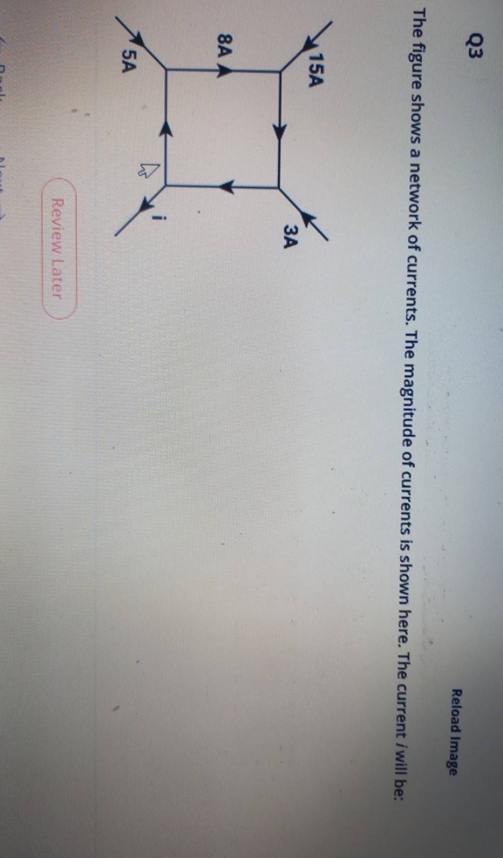Q3 Reload Image The figure shows a network of currents. The magnitude of