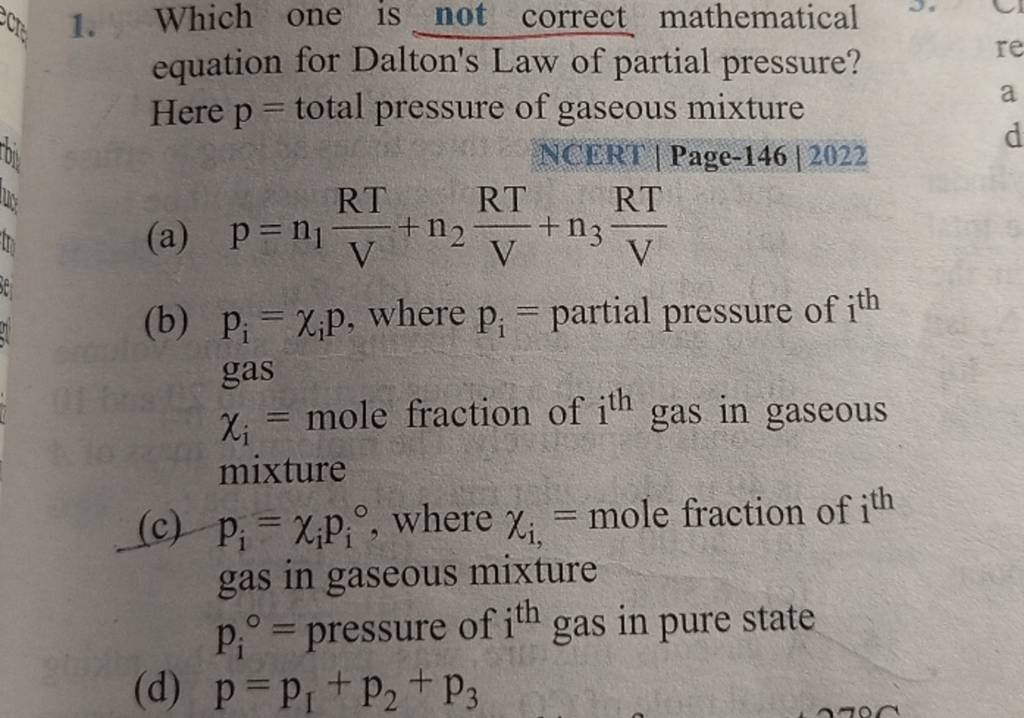 1. Which one is not correct mathematical equation for Dalton's Law of par..