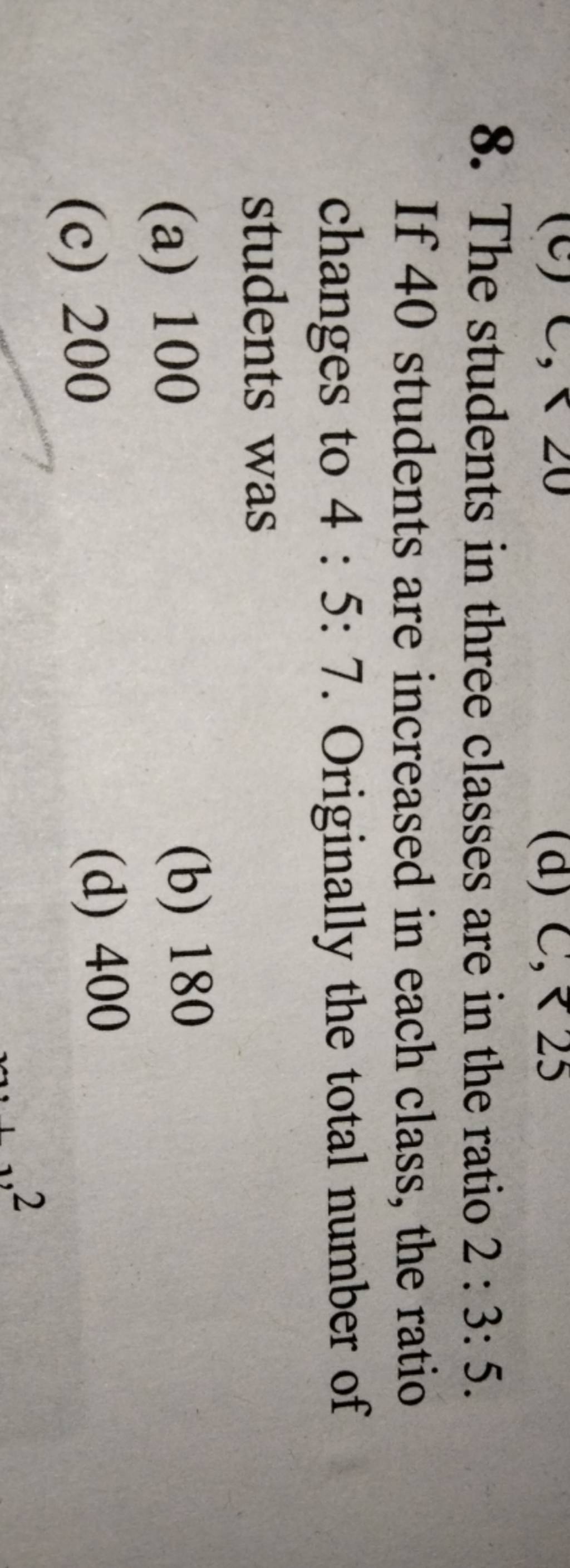 The students in three classes are in the ratio 2:3:5. If 40 students are