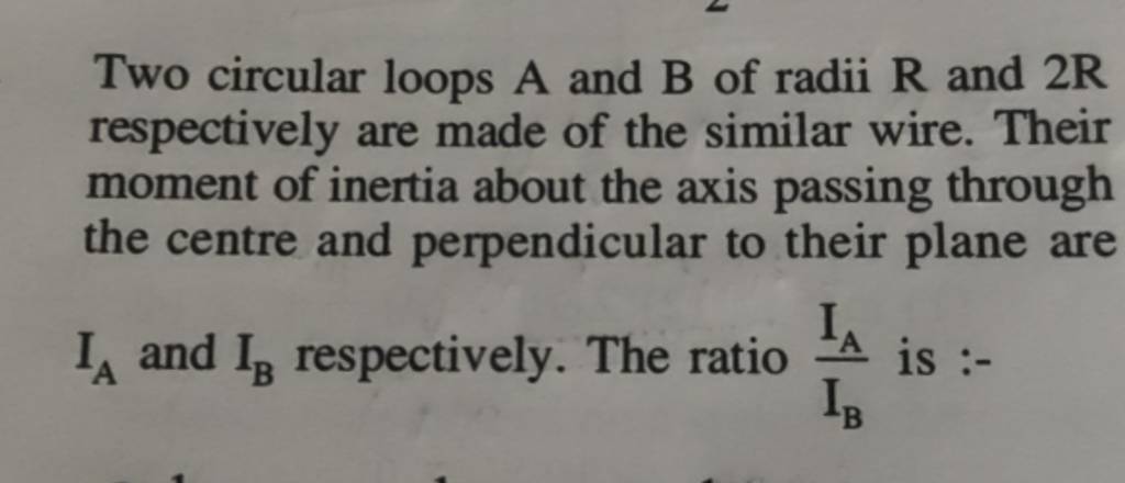 Two circular loops A and B of radii R and 2R respectively are made of the..