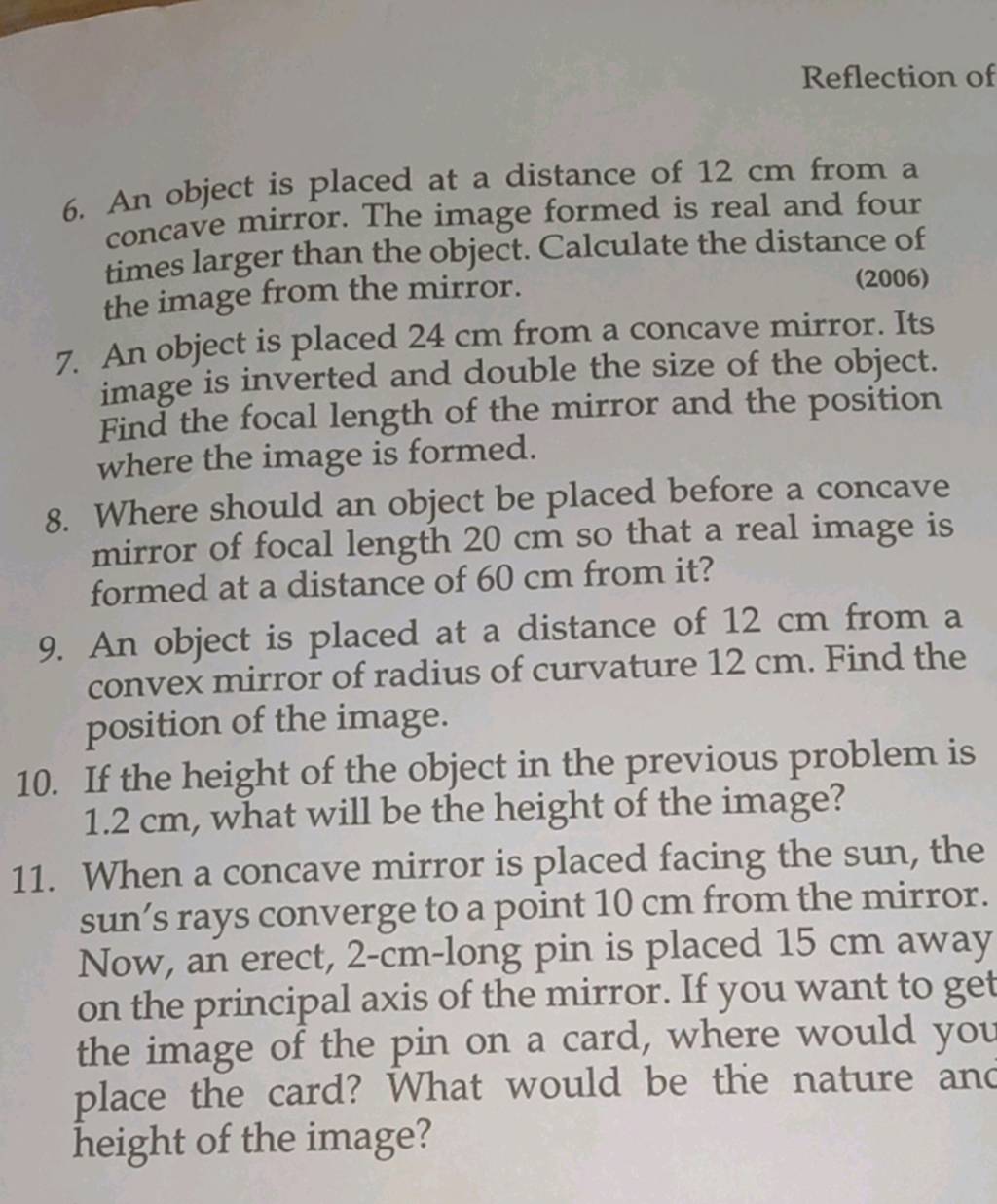 Reflection of 6. An object is placed at a distance of 12 cm from a concav..
