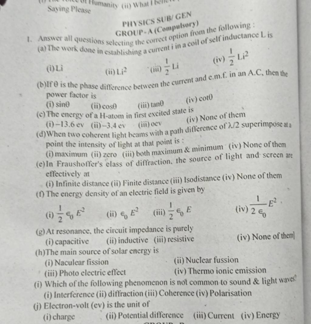 The energy density of an electric field is given by | Filo