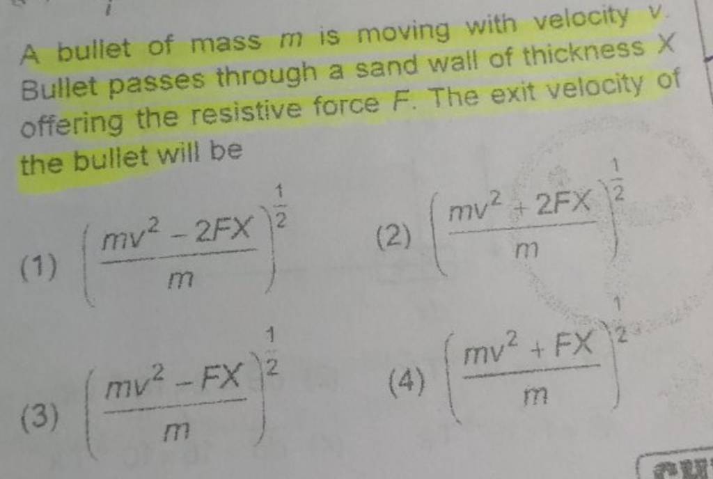 A bullet of mass m is moving with velocity v. Bullet passes through a san..