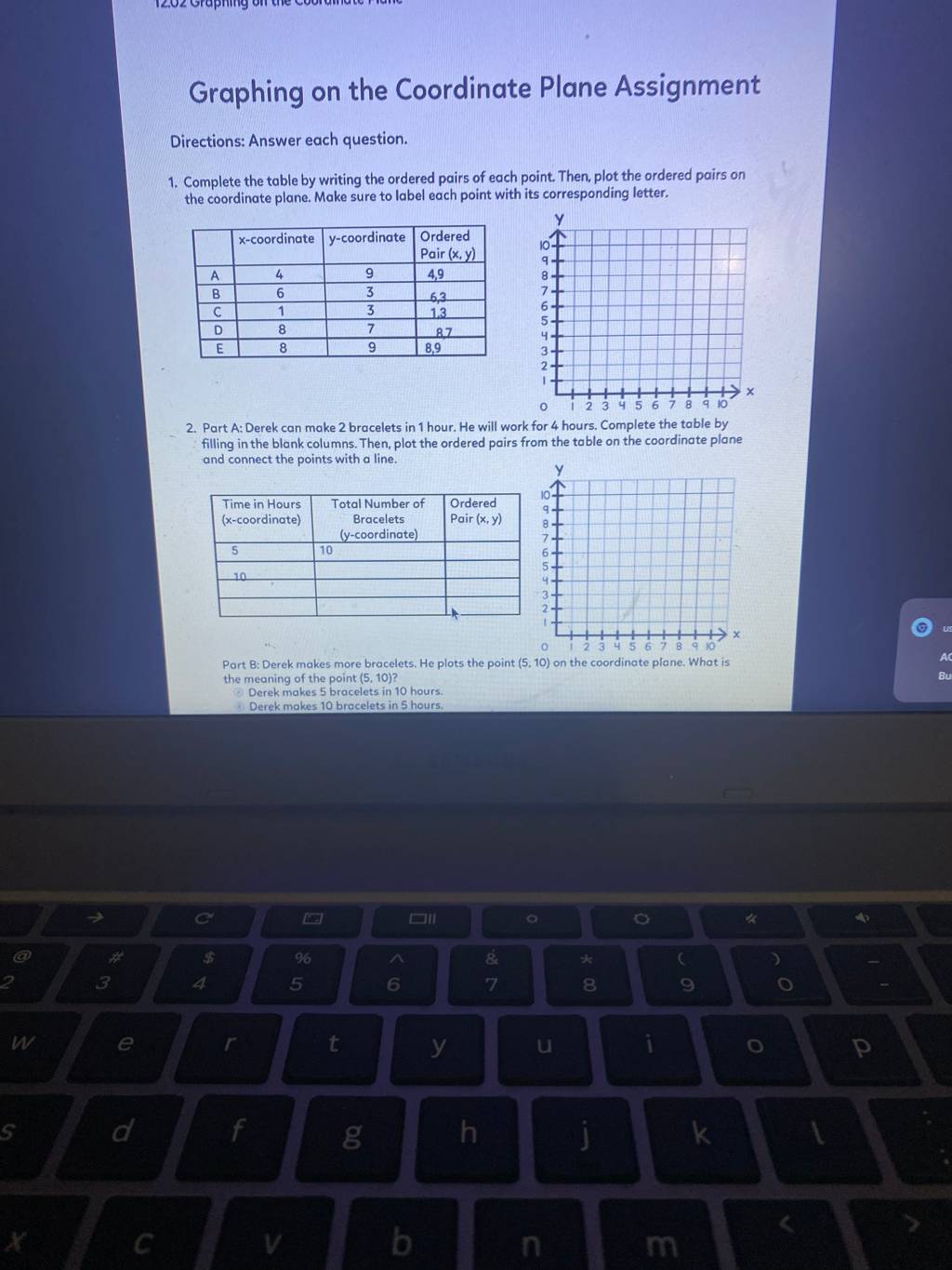 Graphing on the Coordinate Plane Assignment Directions: Answer each quest.. Graphing on the Coordinate Plane Assignment Directions: Answer each quest..