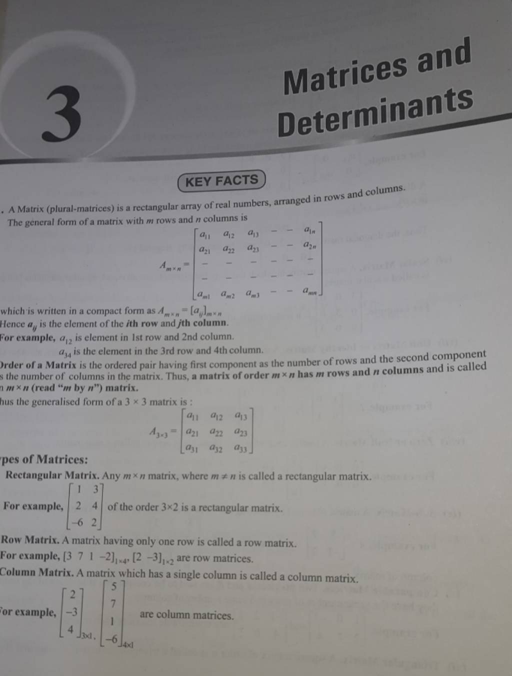 vatrices an0. Deterinina ts KEY FACTS - A Matrix (plural-matrices) is a r..