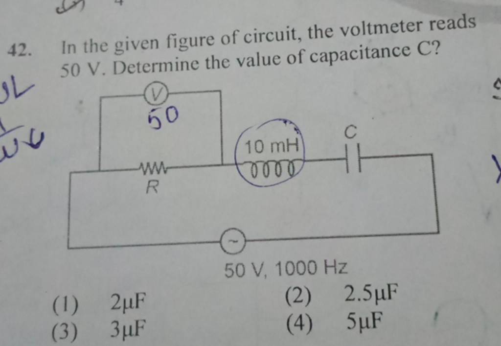 In the given figure of circuit, the voltmeter reads 50 V. Determine the v..