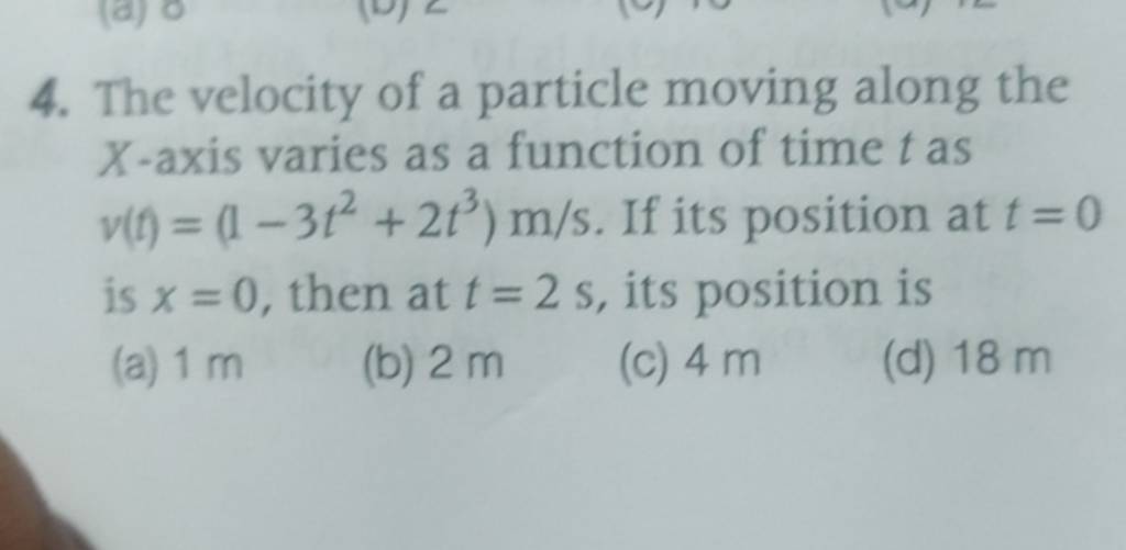 The Velocity Of A Particle Moving Along The X Axis Varies As A Function O
