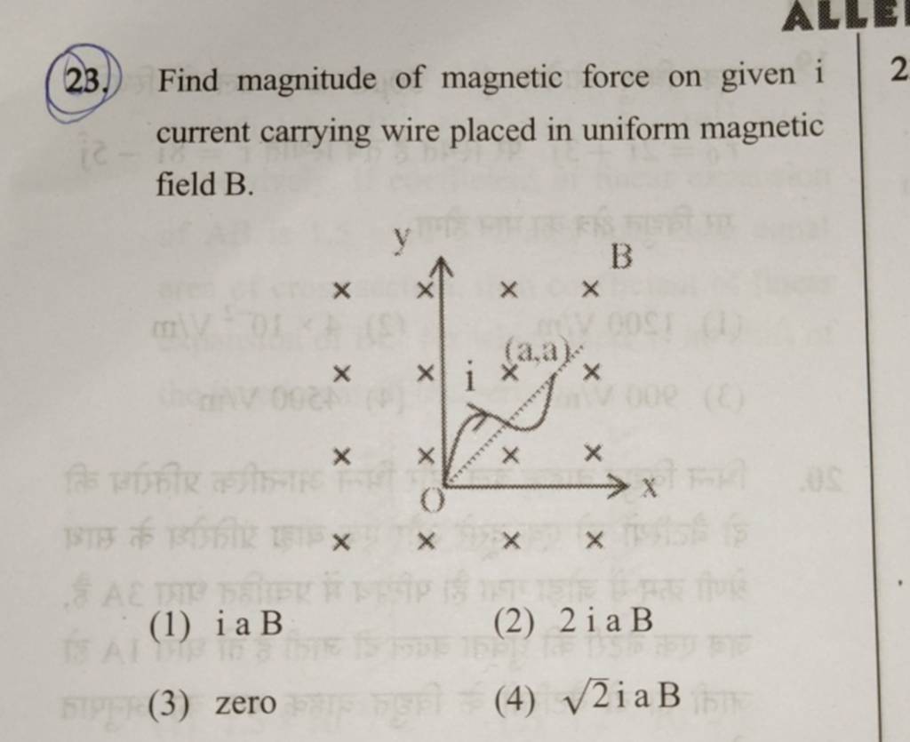 Find magnitude of magnetic force on given i current carrying wire placed