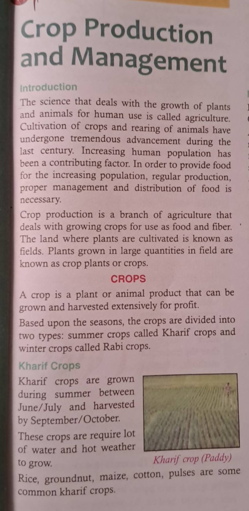 Crop Production and Manaǵement Introduction The science that deals with