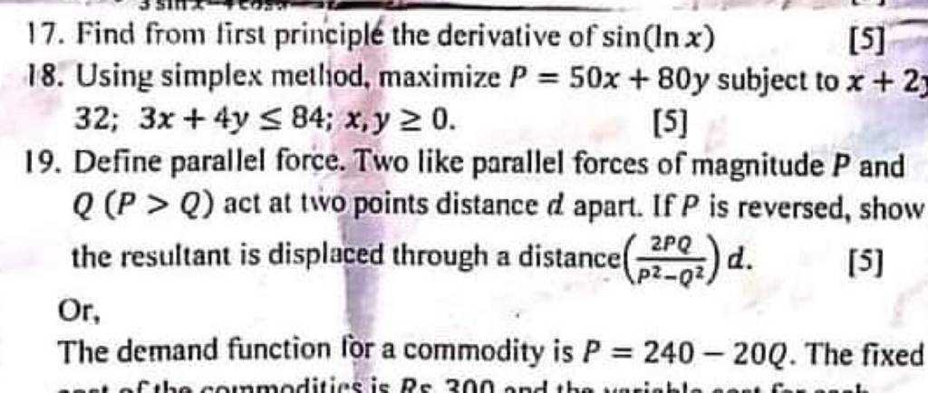 17. Find from first principlé the derivative of sin(lnx) 18. Using simple..