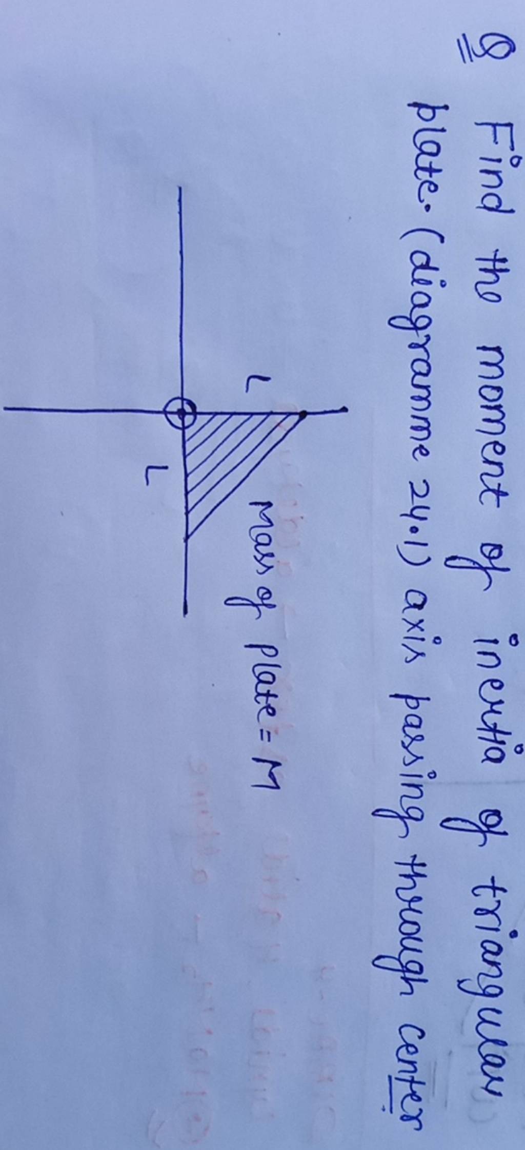 Q Find the moment of inertia of triangular plate. (diagramme 24.1) axis p..