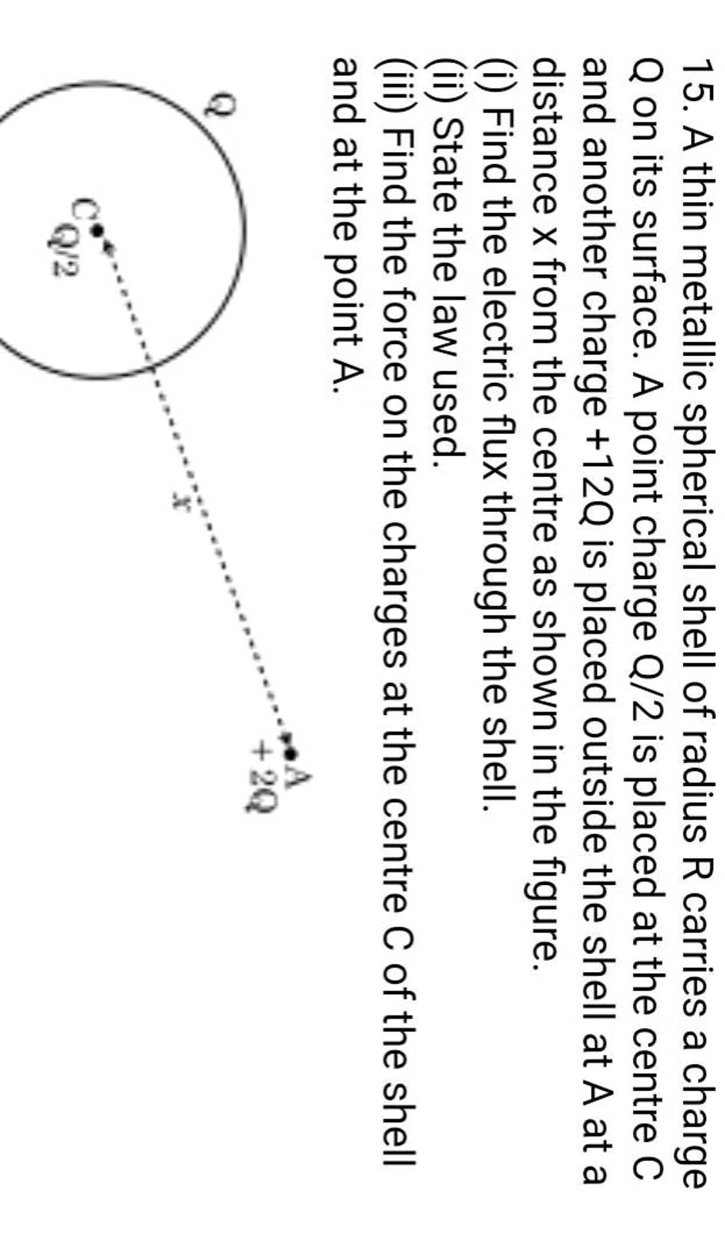 15. A thin metallic spherical shell of radius R carries a charge Q on its..