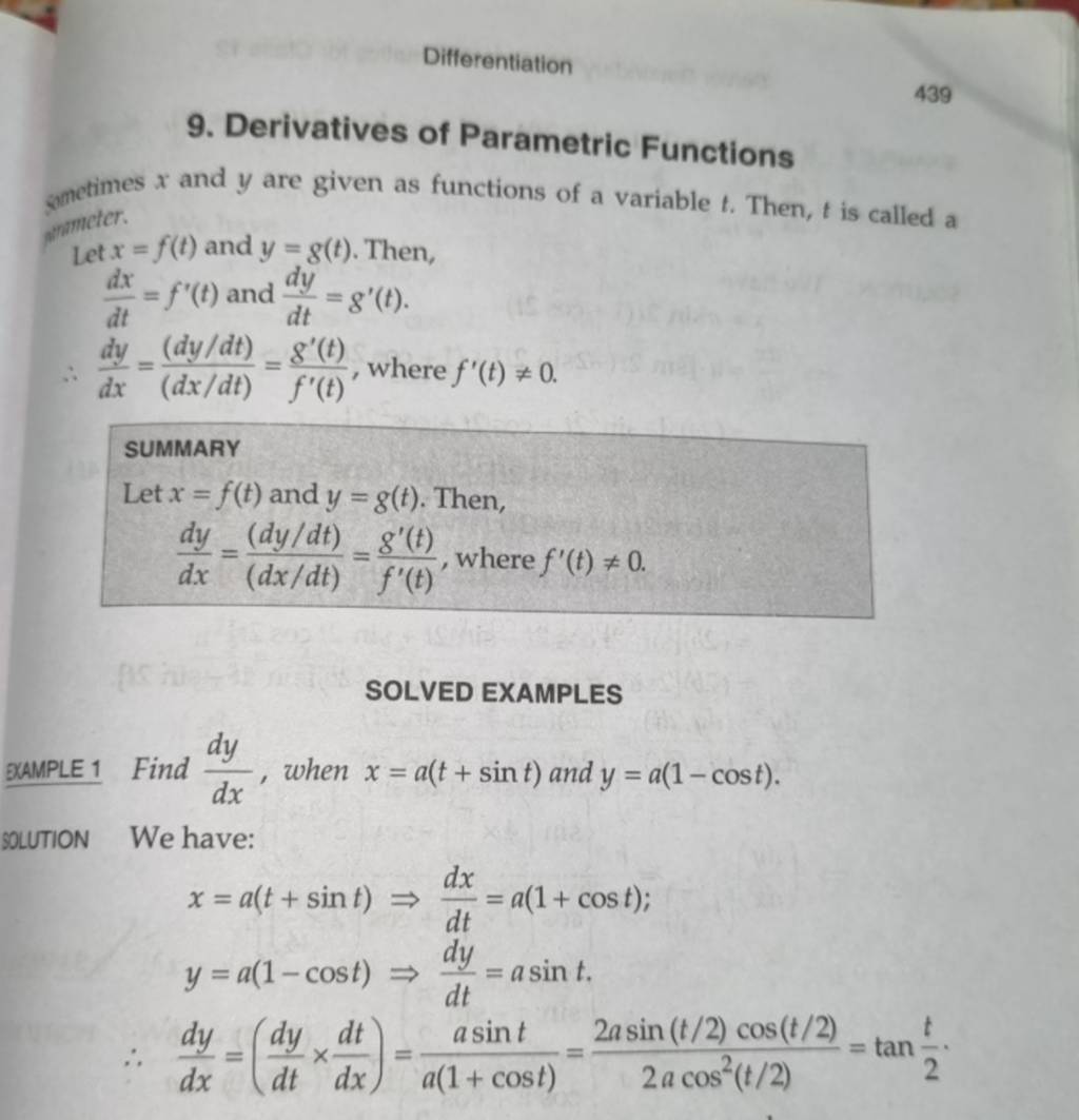 Differentiation 439 9. Derivatives of Parametric Functions ; metimes x an..