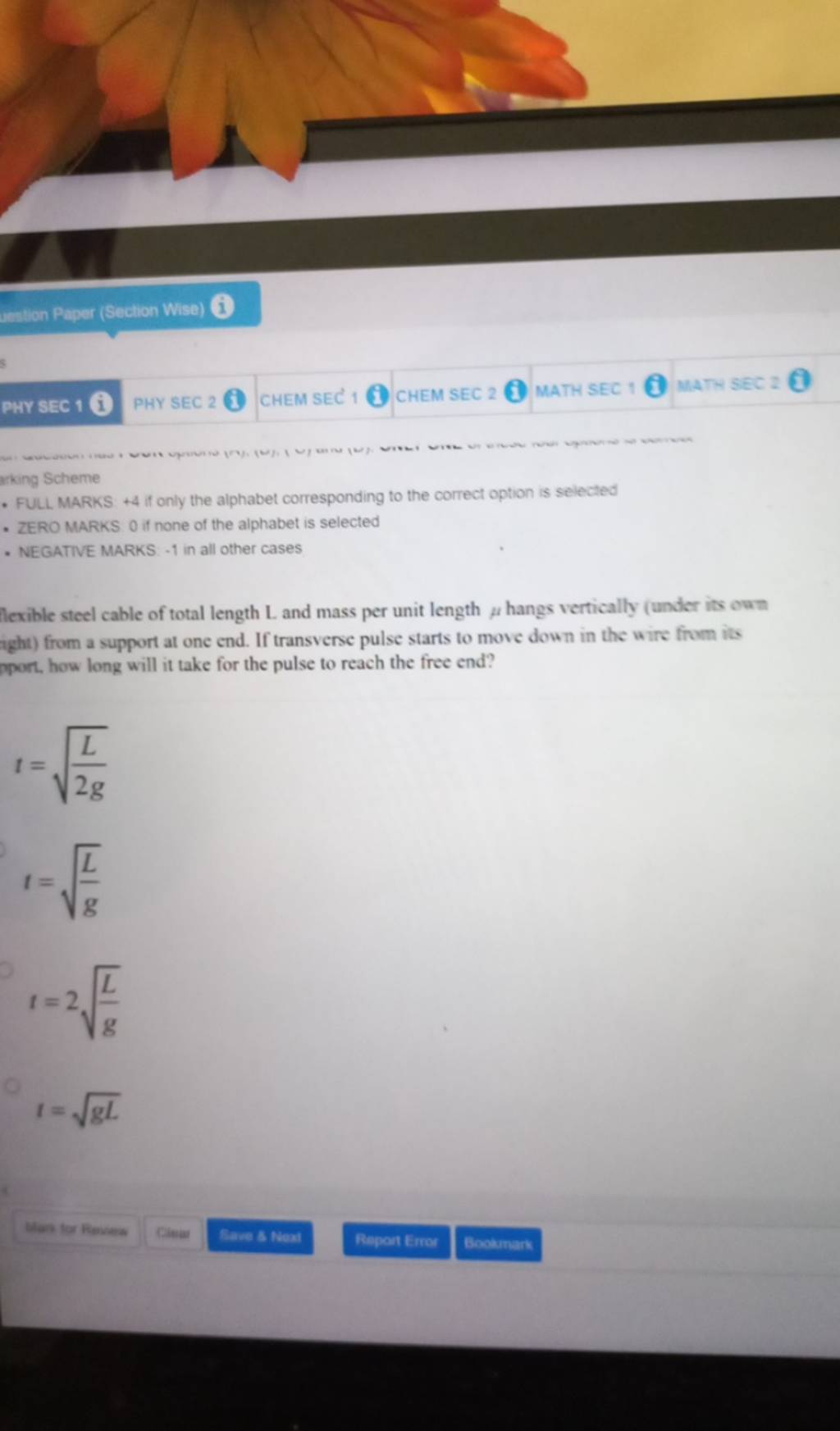 Clexible steel cable of total length L and mass per unit length μ hangs v..