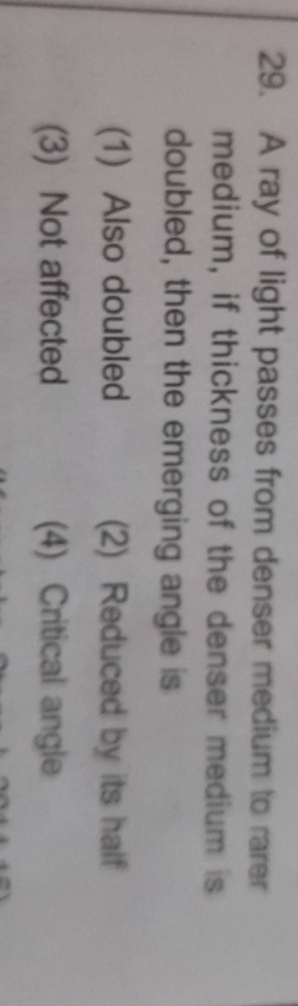 A Ray Of Light Passes From Denser Medium To Rarer Medium If Thickness Of