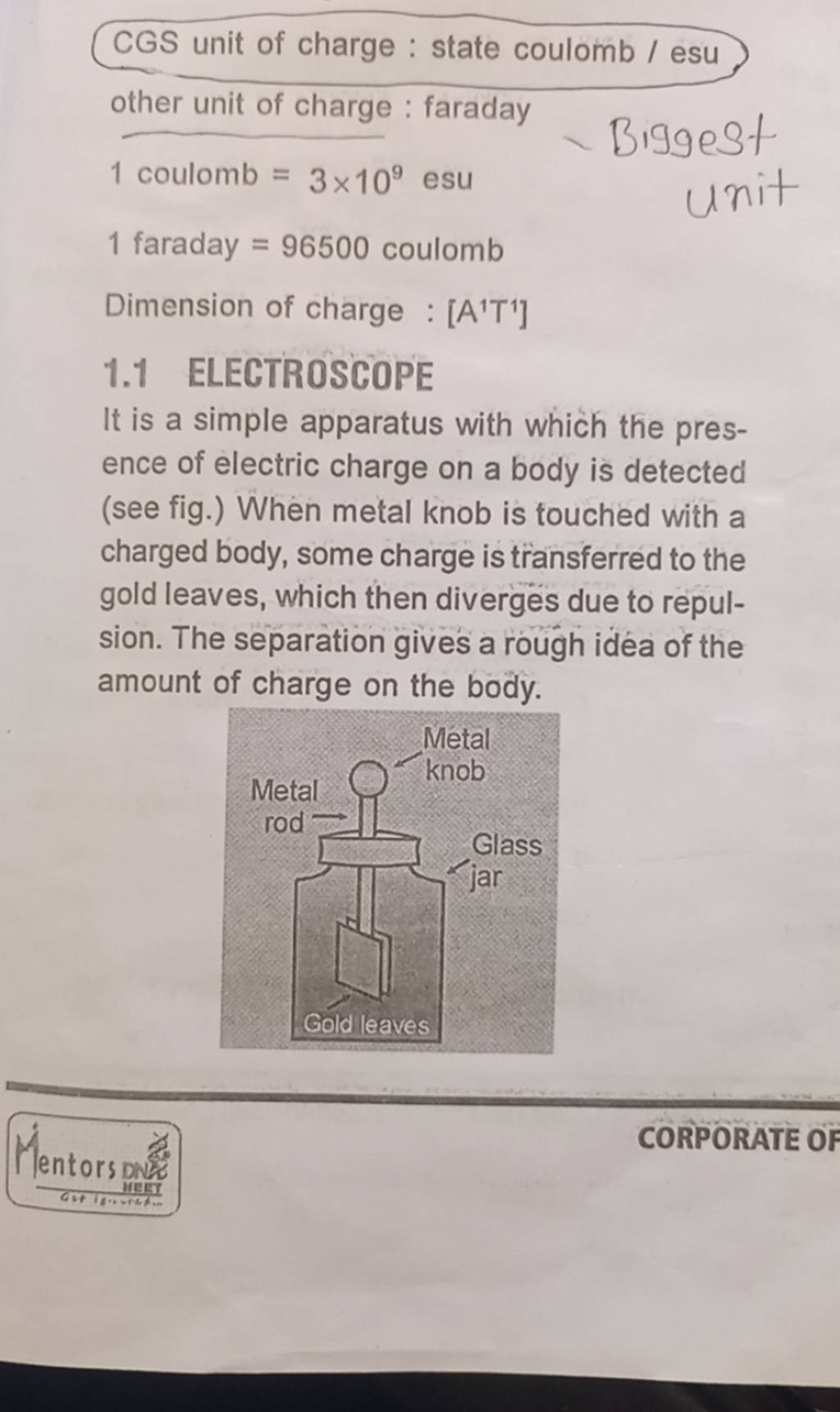 CGS unit of charge : state coulomb / esu other unit of charge : faraday 1..