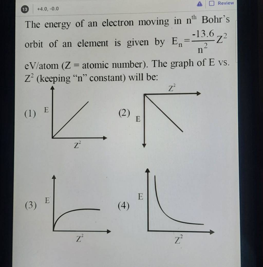 4 0 −0 0 The Energy Of An Electron Moving In Nth Bohrs Orbit Of An El