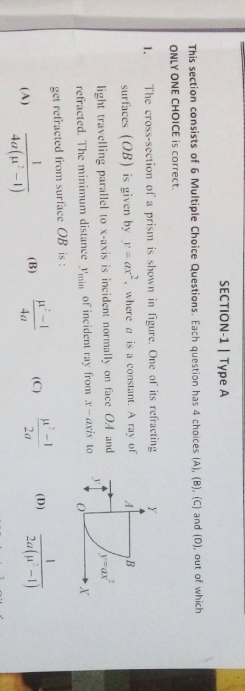 Section 1 Type A This Section Consists Of 6 Multiple Choice Questions