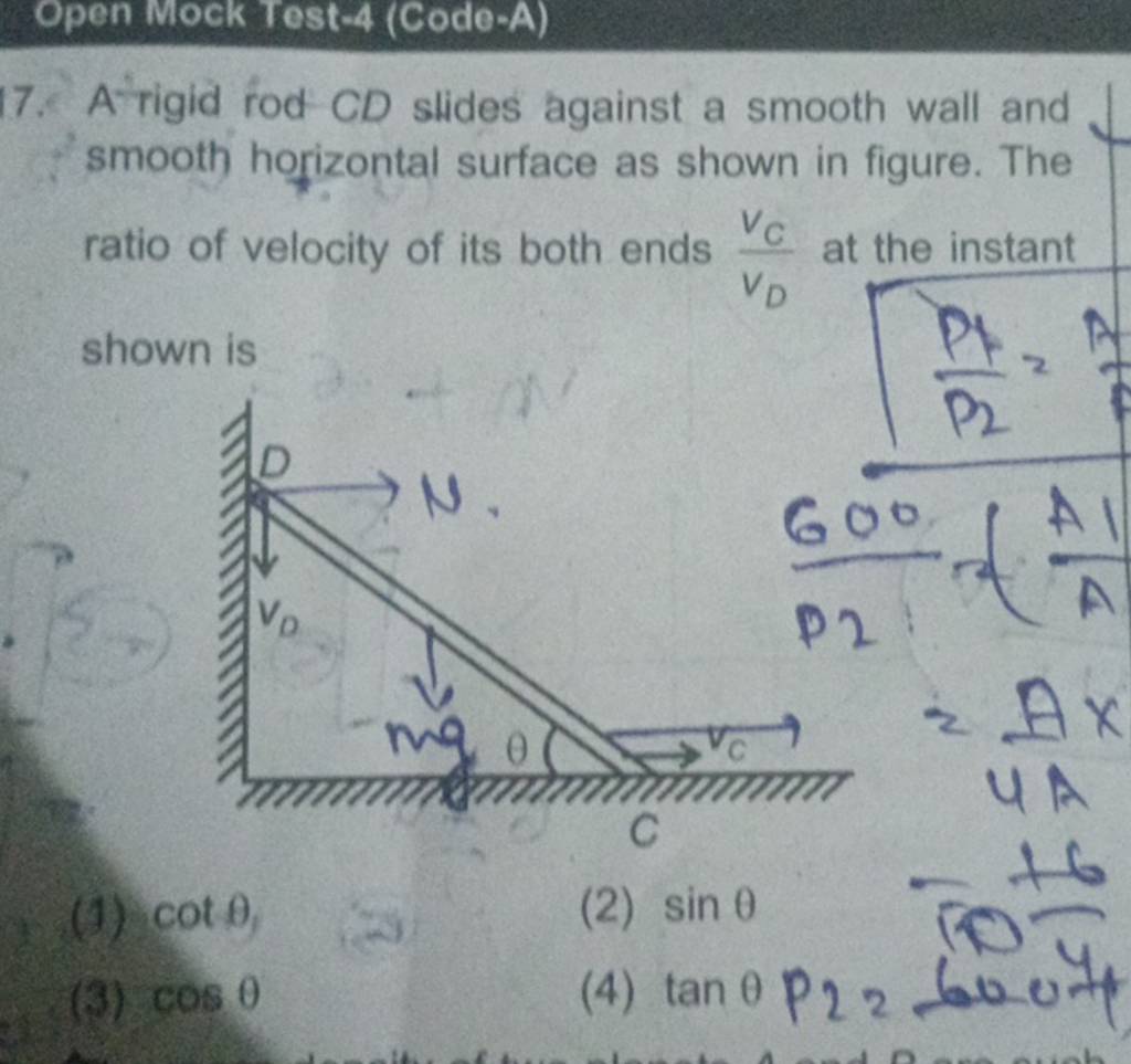 17. A rigid rod CD slides against a smooth wall and smooth horizontal sur.. 17. A rigid rod CD slides against a smooth wall and smooth horizontal sur..