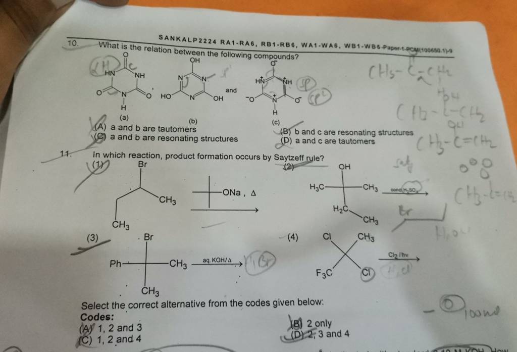 In which reaction, product formation occurs by Saytzeff rule? (2) (3) (4)..