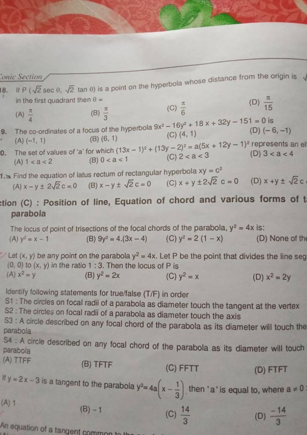 Find the equation of latus rectum of rectangular hyperbola xy=c2 | Filo