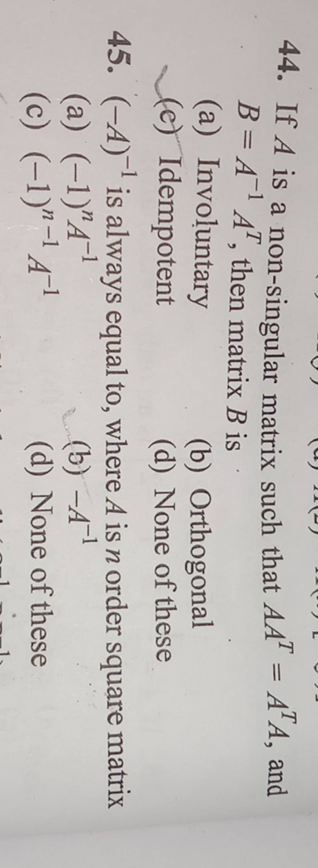 −a −1 Is Always Equal To Where A Is N Order Square Matrix Filo