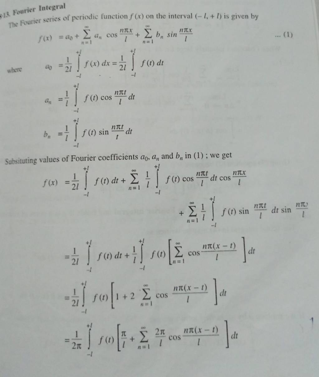 Fourier Integral The Fourier Series Of Periodic Function F X On The Inte