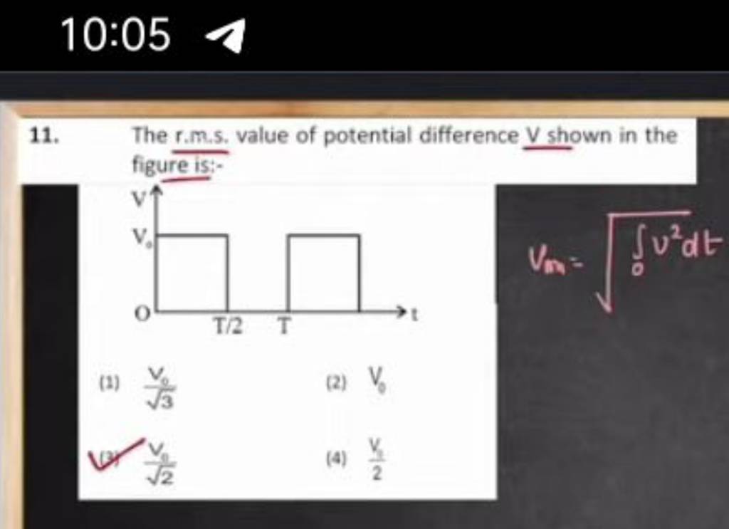 11. The r.m.s. value of potential difference V shown in the figure is:- V..