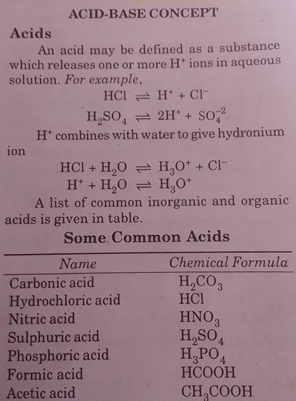 Common Acid Hcl