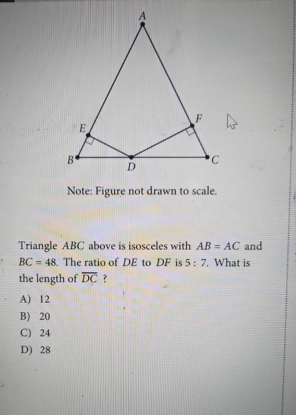 Note: Figure not drawn to scale. Triangle ABC above is isosceles with AB=..