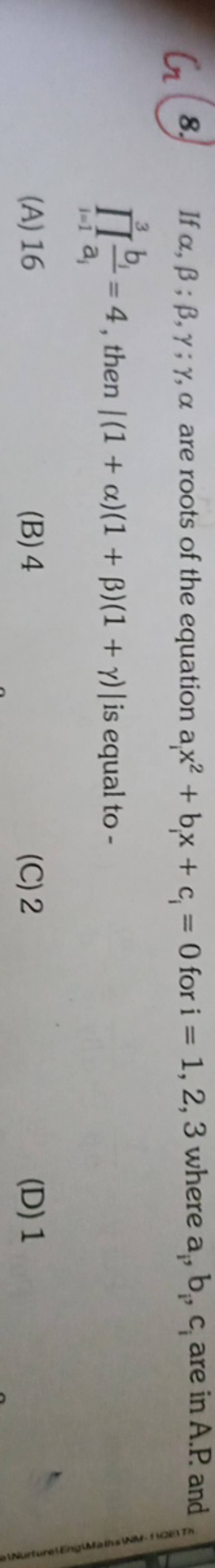 If α,β;β,γ;γ,α are roots of the equation ai x2+bi x+ci =0 for i=1,2,3 whe..