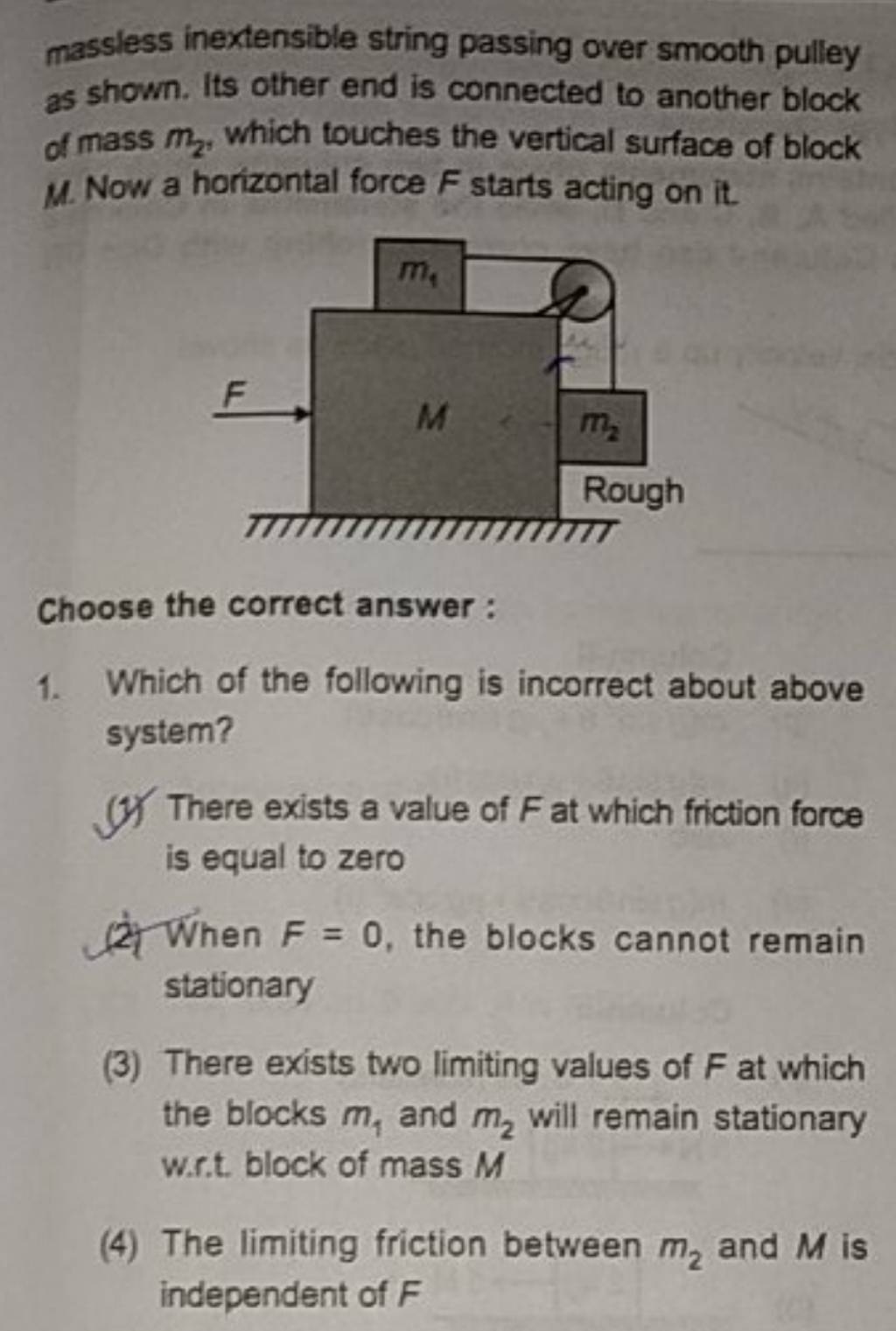 massless inextensible string passing over smooth pulley as shown. Its oth..