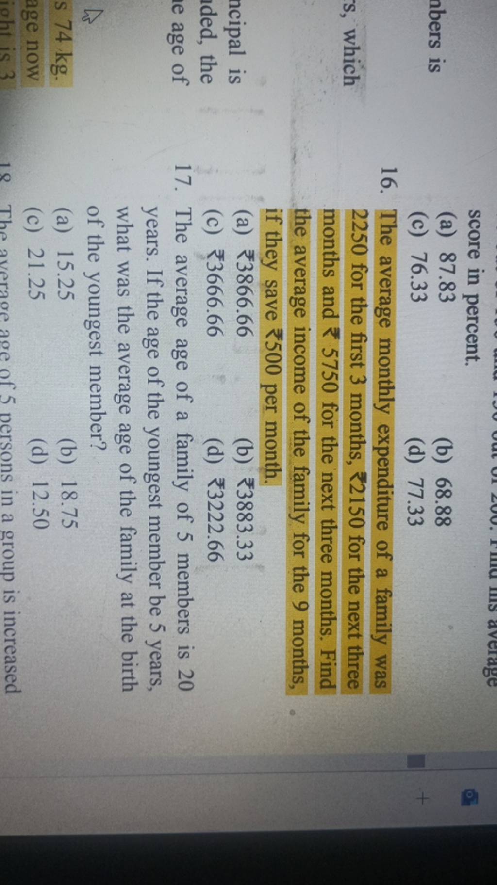 The Average Monthly Expenditure Of A Family Was 2250 For The First 3 Mont 
