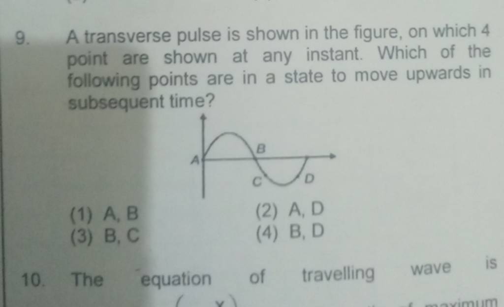 A transverse pulse is shown in the figure, on which 4 point are shown at