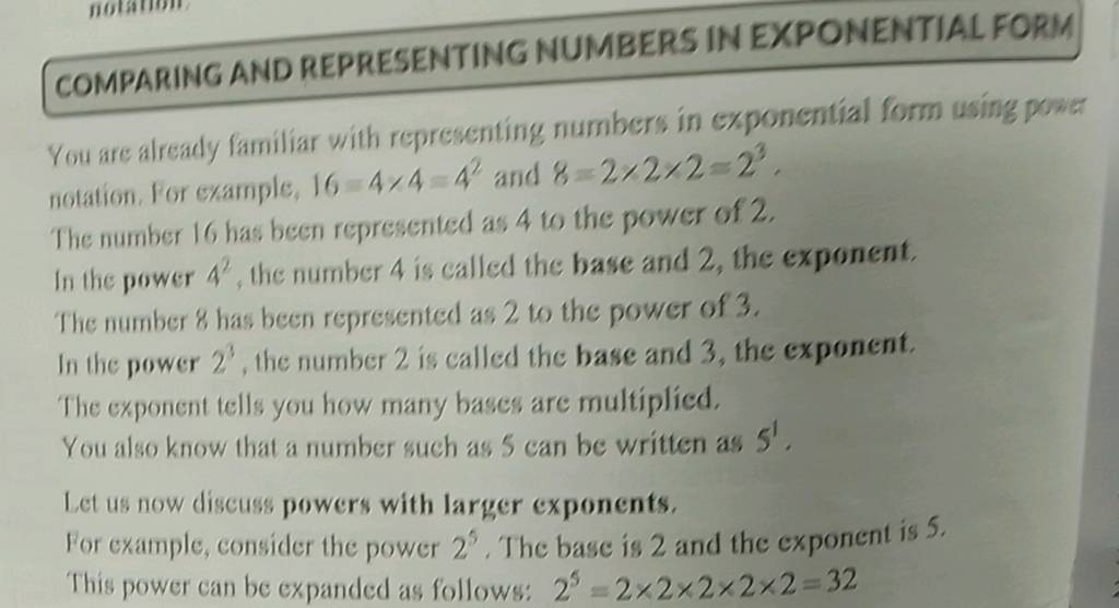 COMPARING AND REPRESENTING NUMBERS IN EXPONENTIAL FORM You are already fa..